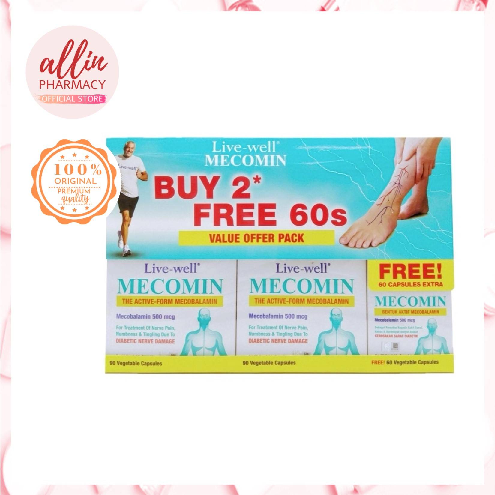 Live-Well Mecomin Mecobalamin 500mcg 90s X 2 + 60s (EXP 01/26)