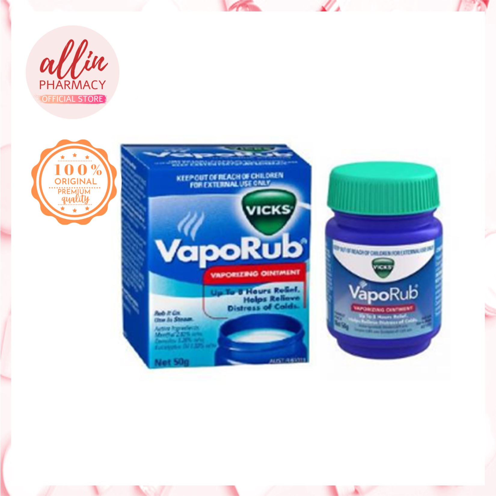 Vicks VapoRub Cold Vaporising Ointment 50g (EXP 01/25)